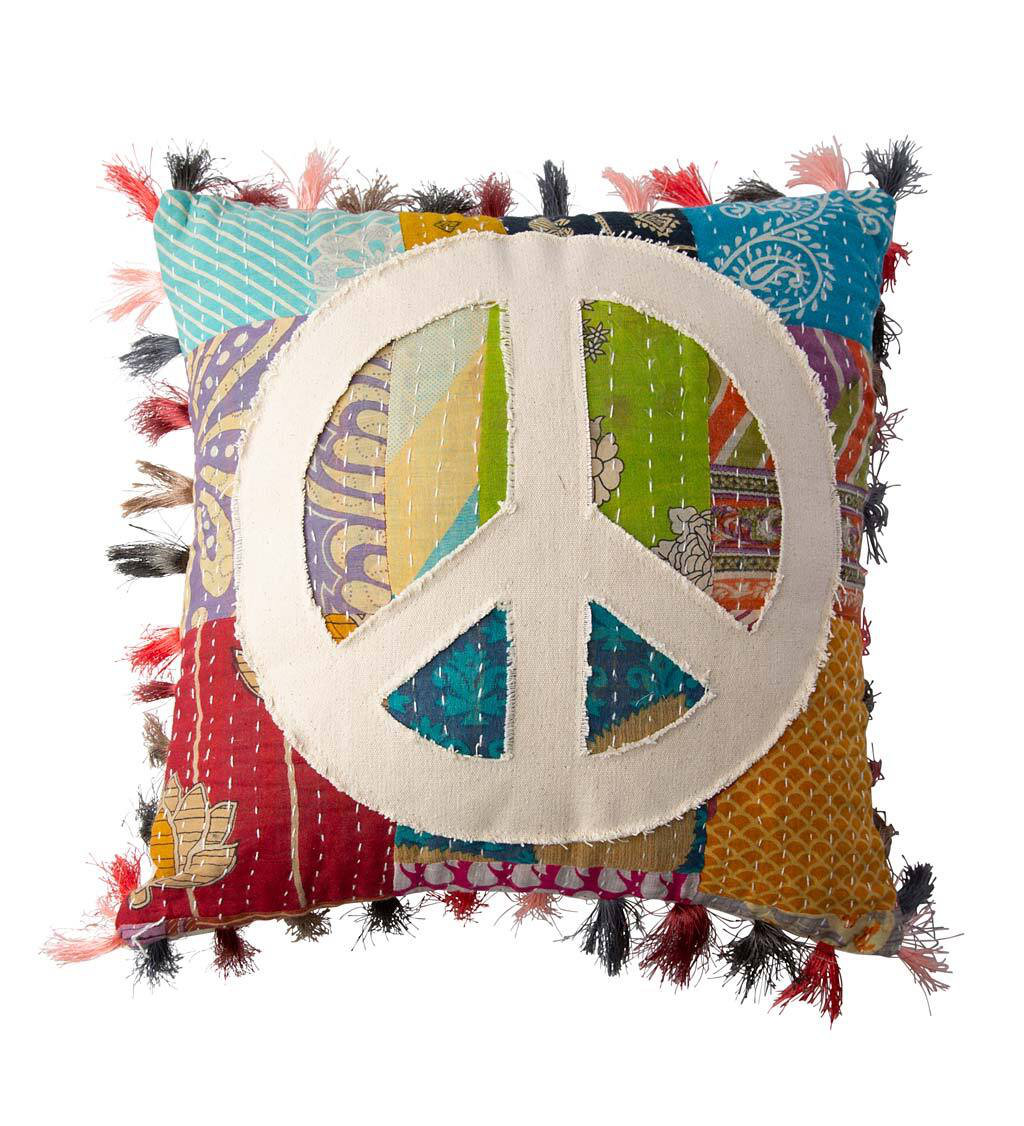 VivaTerra Kantha Fringe Tassel Peace Pillow, 15"Sq. - Wayfair Canada
