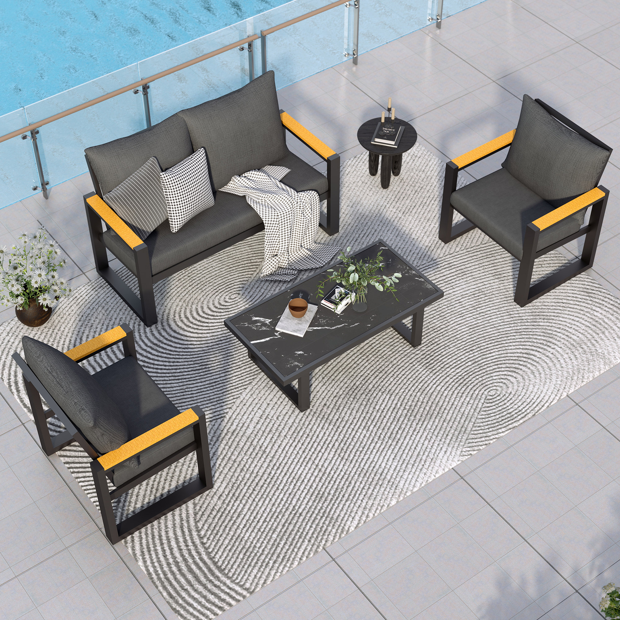 Ebern Designs Lianna 4 Piece Aluminum Patio Sofa Seating Group with ...