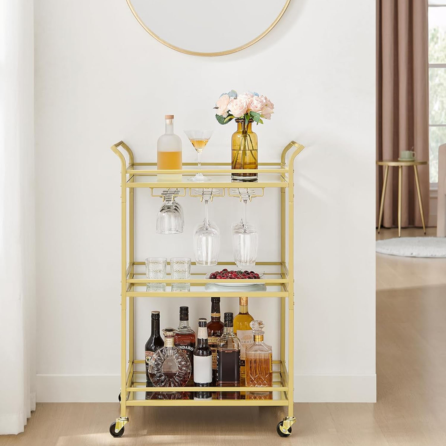 17 Stories Wine Rack And Glass Holders, Rolling Wine Cart For Kitchen ...