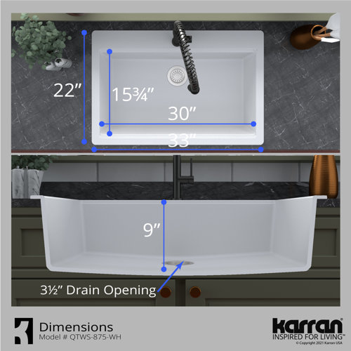 Karran Quartz 33'' X 22'' Single Bowl Drop-in Workstation Kitchen Sink ...