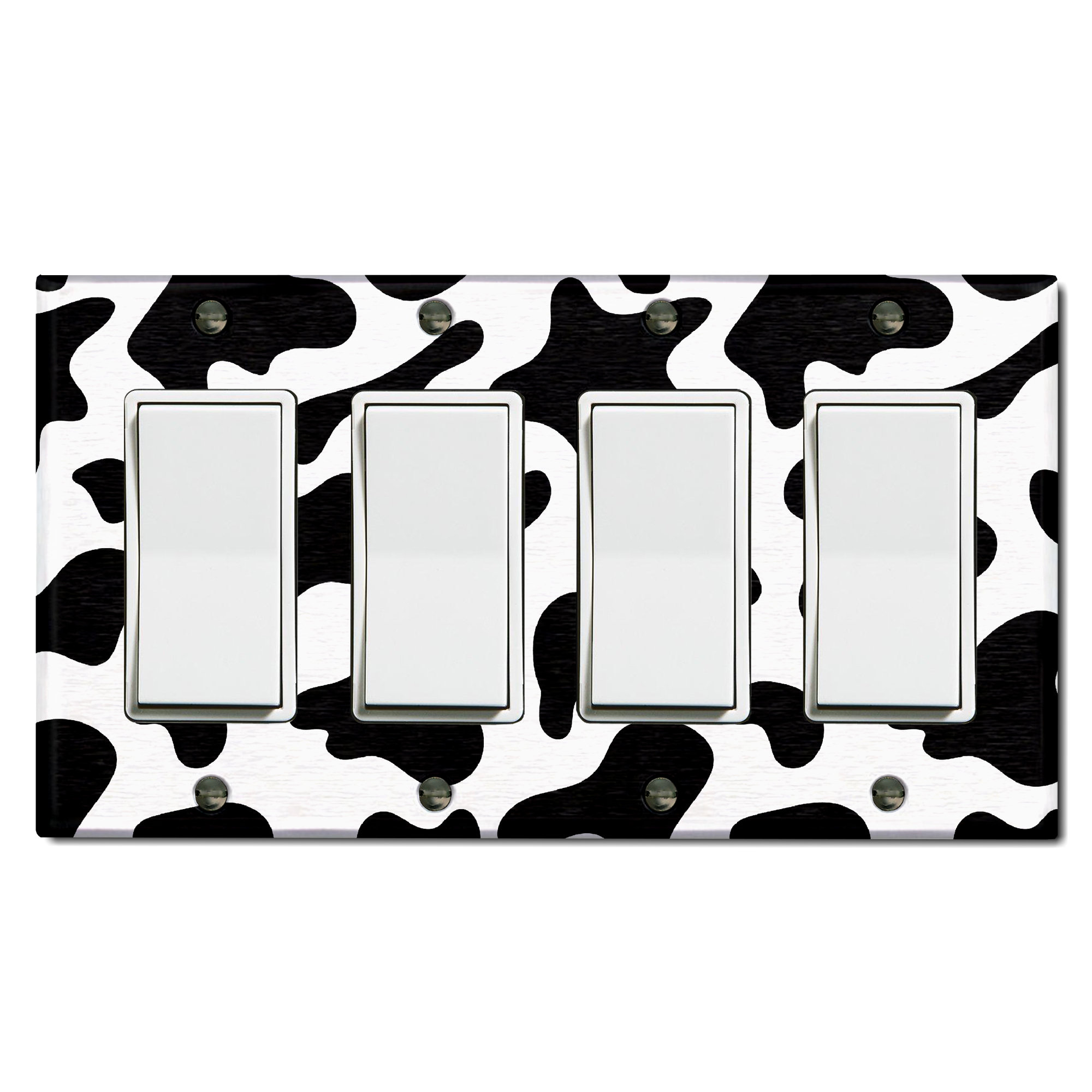 WorldAcc Metal Light Switch Plate Outlet Cover (Cow Print - Quadruple ...