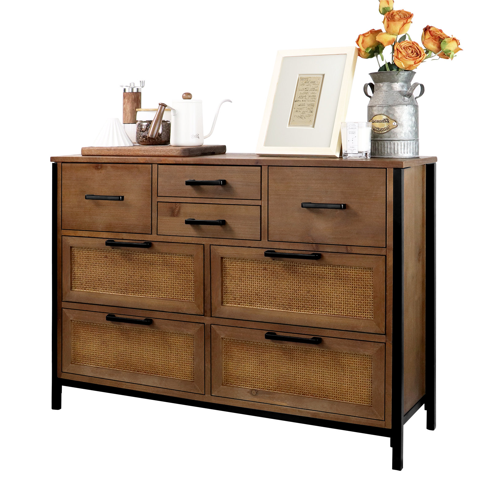 Bay Isle Home™ Wooden Dresser For Bedroom, Rattan Drawer Dressers ...