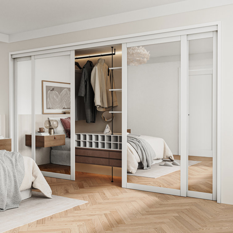 ARK DESIGN 1-Lite Mirrored Glass Double Sliding Closet Door with ...