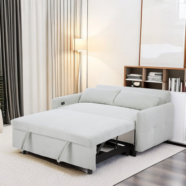 Latitude Run® Isel 57'' Sofa Bed Sleeper Loveseat with USB Port and Two ...