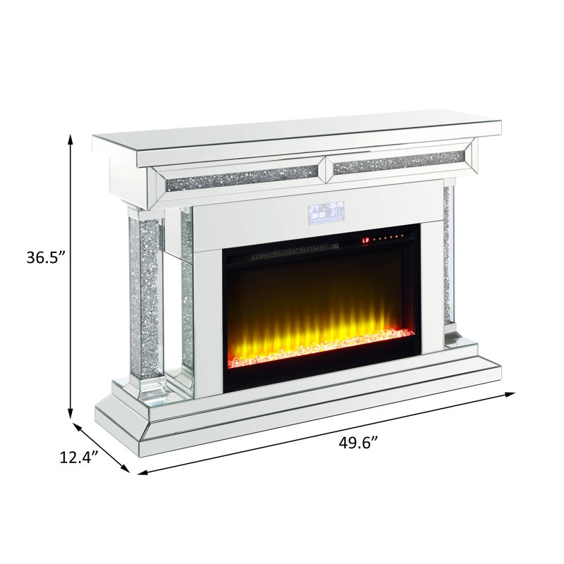 Everly Quinn Fireplace w/Bluetooth, Mirrored & Faux Diamonds | Wayfair