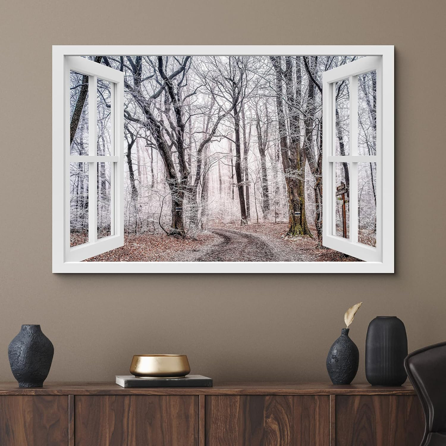 IDEA4WALL Window Scenery " Window View Rustic Winter Snow Forest Tree ...