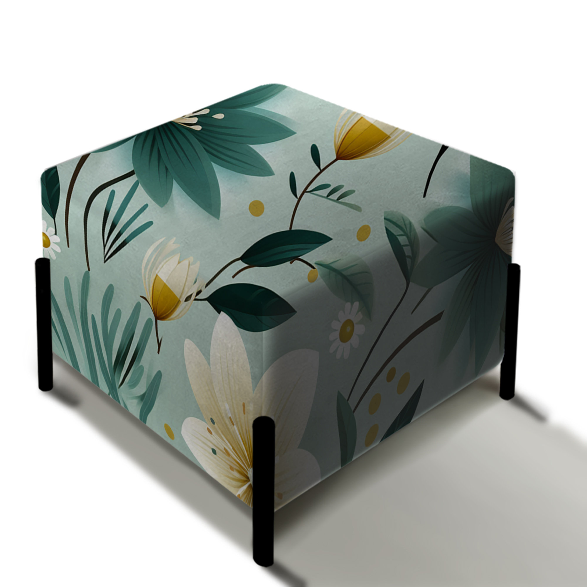 Design Art Vintage Romance Green Marvel Blooms - Floral Square Ottoman ...