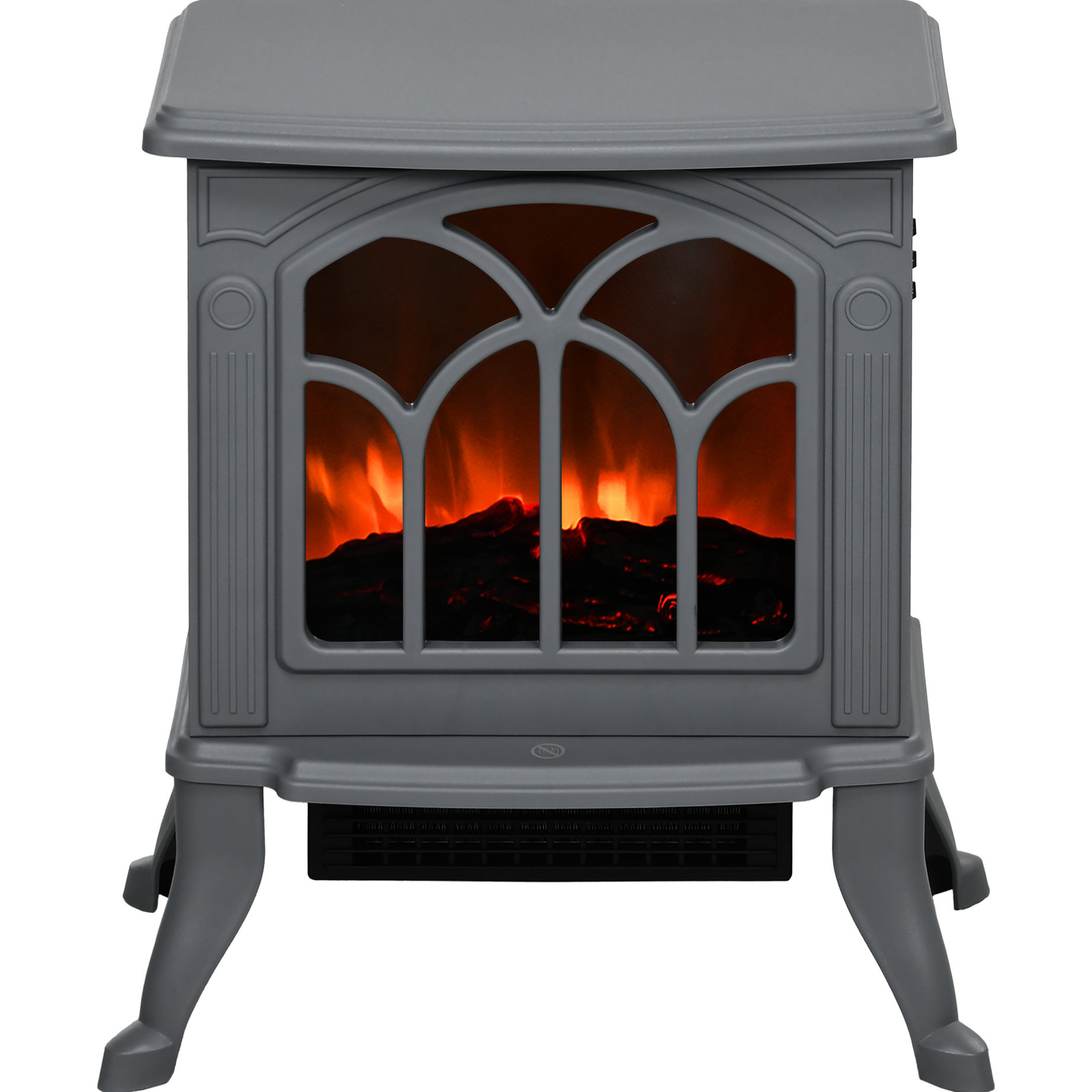 Symple Stuff 17" Electric Fireplace Stove, Gray, Realistic Logs & Flame ...