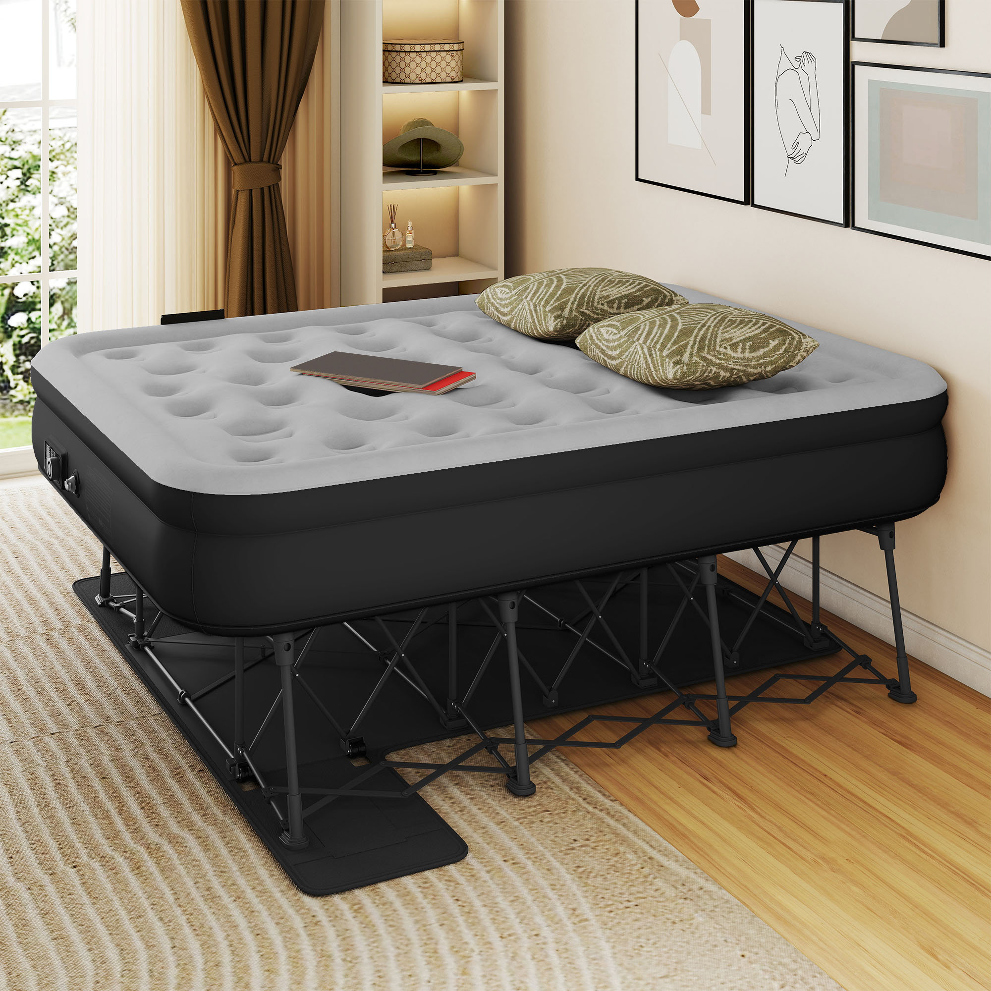Alwyn Home Matelas gonflable avec cadre de lit et boîte de rangement ...