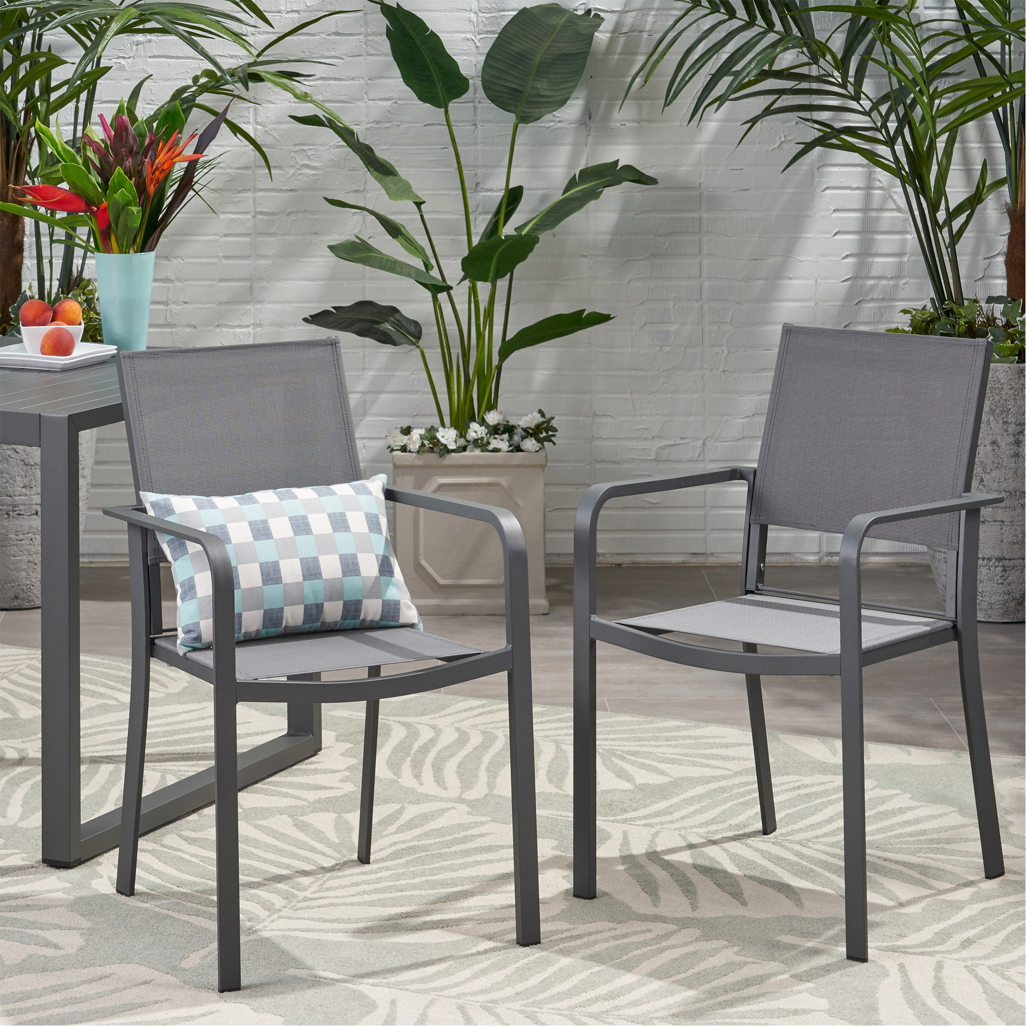 Latitude Run® Outdoor Aluminum Dining Chair Set With Advanced Mesh ...