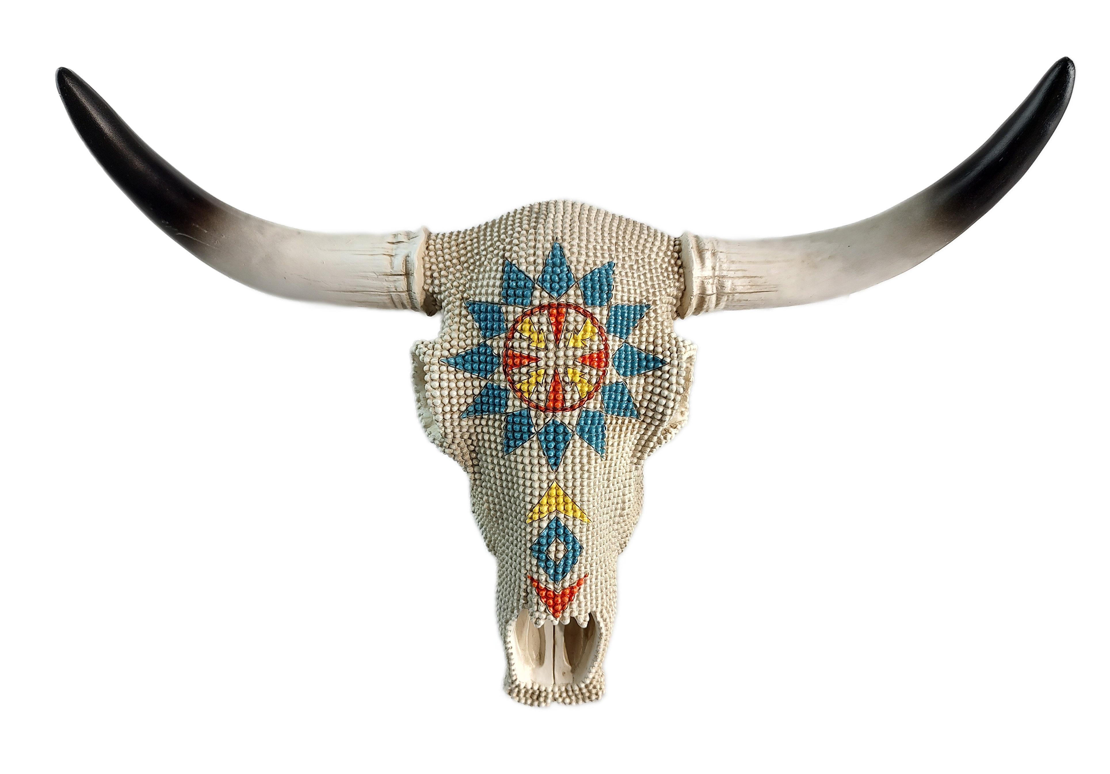 Dakota Fields Southwestern Beaded Longhorn Cow Bull Skull with Colorful ...