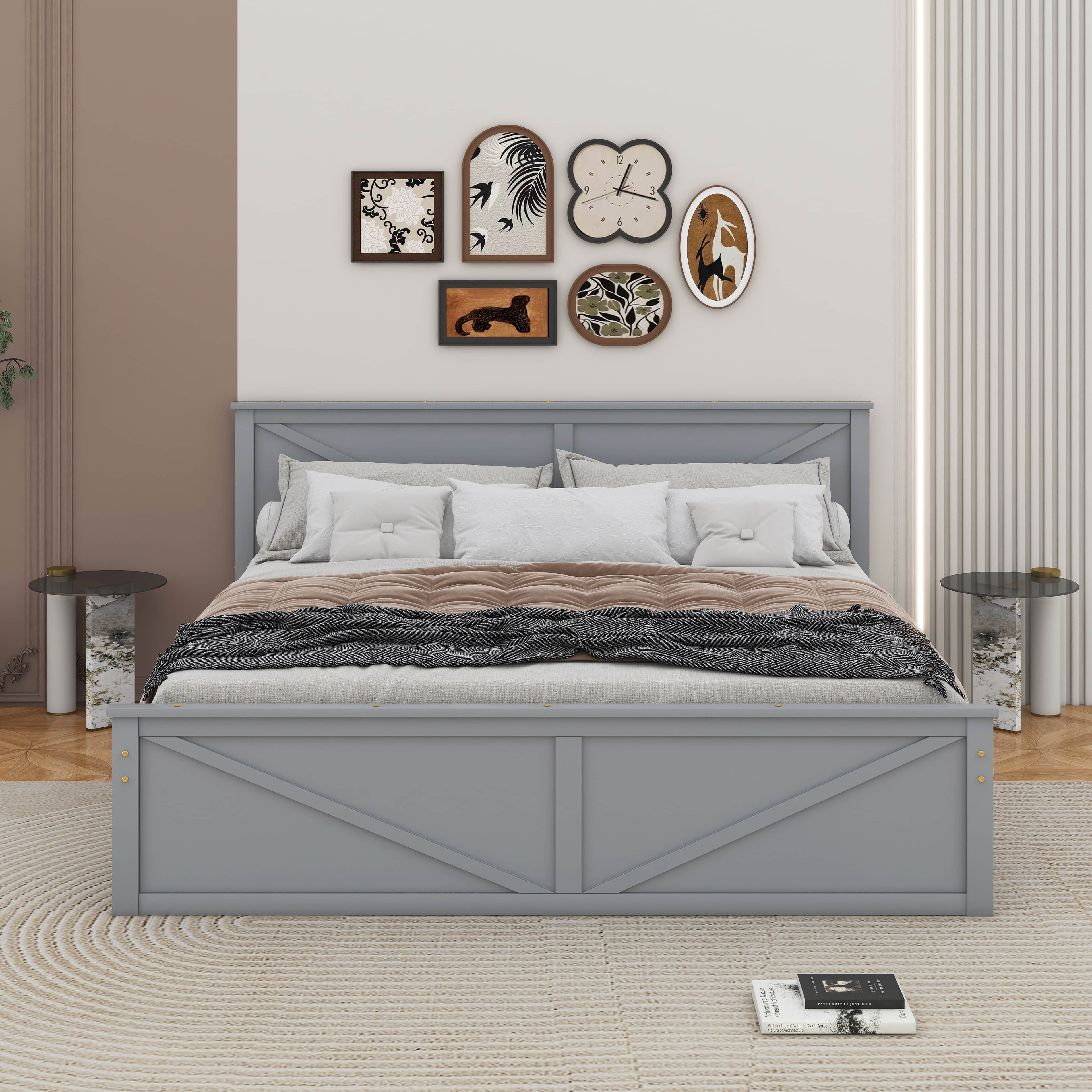 Ophelia & Co. King Size Wooden Platform Bed With 4 Storage Drawers ...