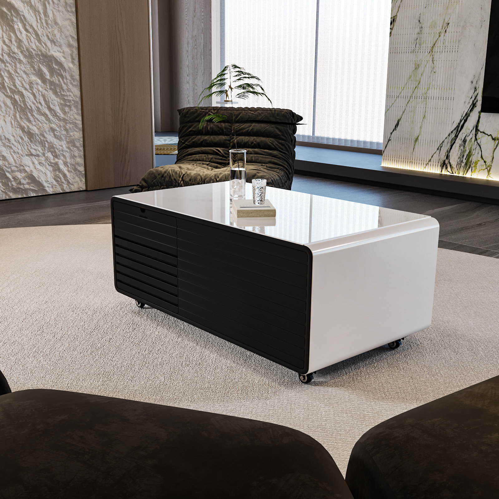 Orren Ellis Rozelle Smart Coffee Table with Built-in Fridge, Wireless ...