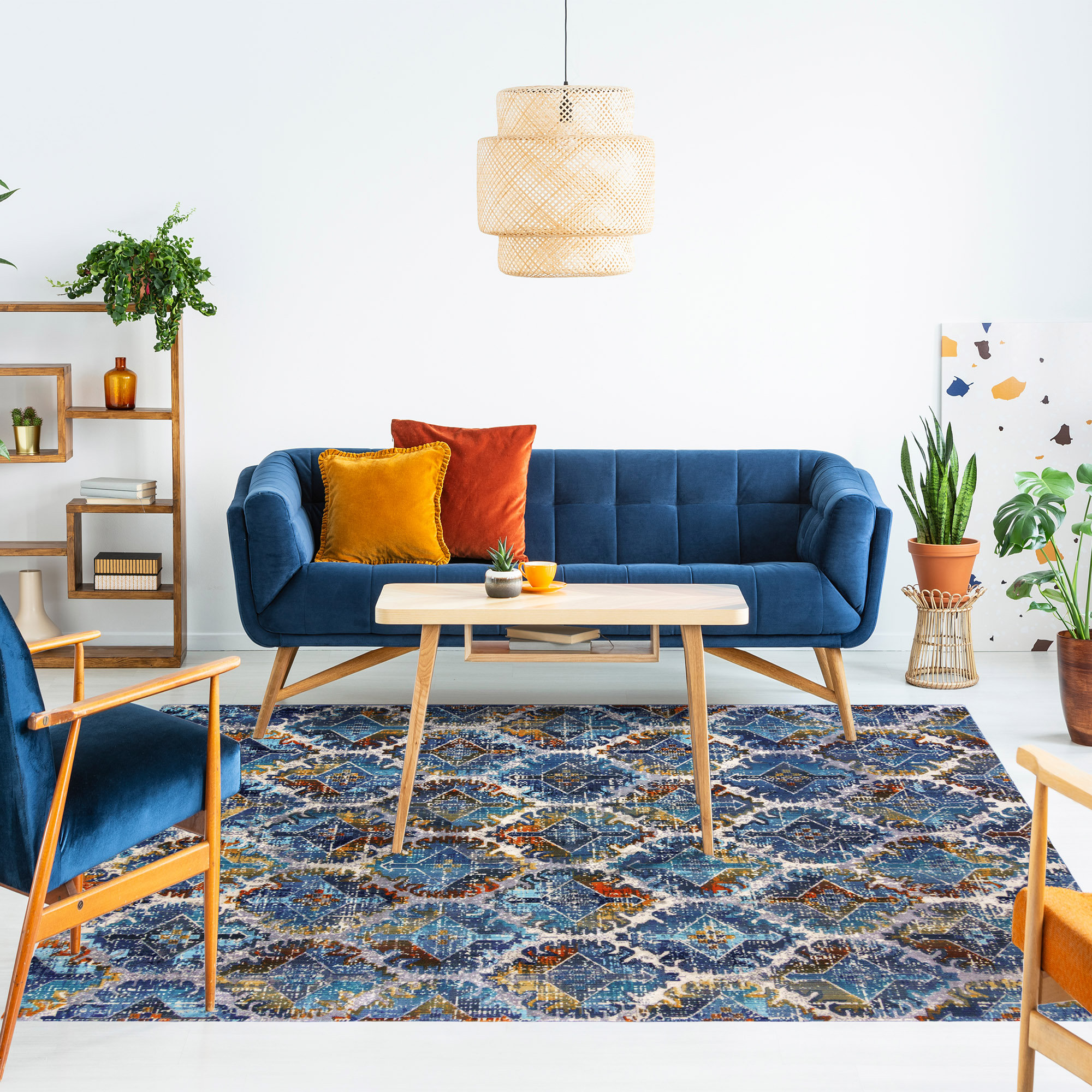 Gertmenian Reyes Gayle Casual Bohemian Blue Tiled Medallion Indoor Area ...