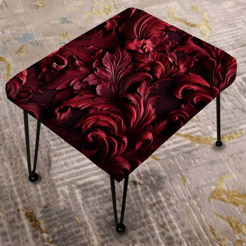 Design Art Royal Red Garden Grace - Damask Rectangle Ottoman | Wayfair