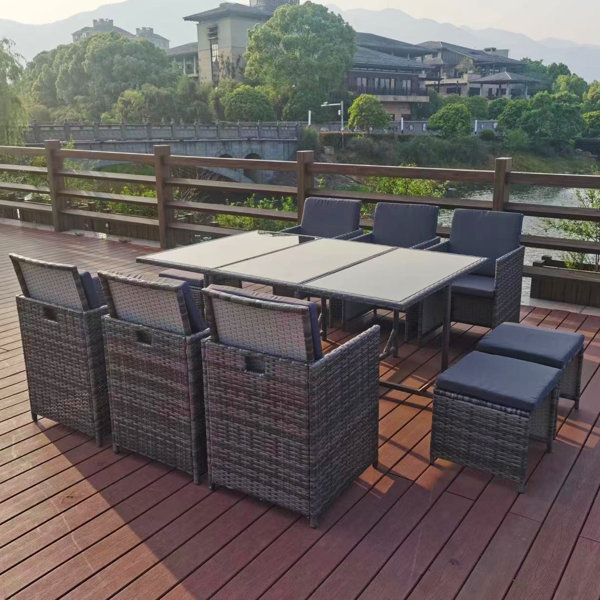 Latitude Run Cube KD Rattan 6-12 Seat Dining Set in Grey | Wayfair.co.uk