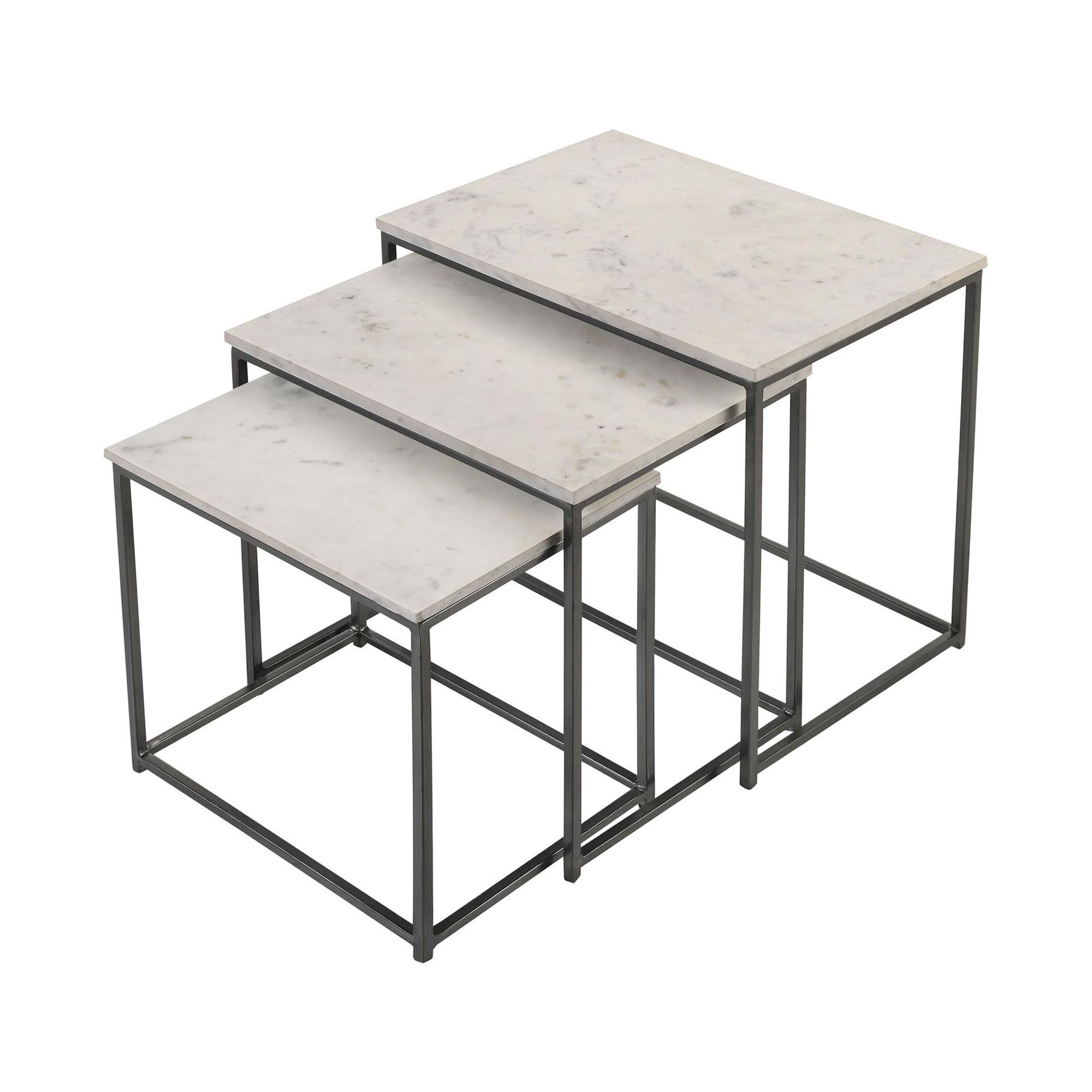 17 Stories Maurese 3 - Piece Nesting Table with Marble Top in White and Black | Wayfair