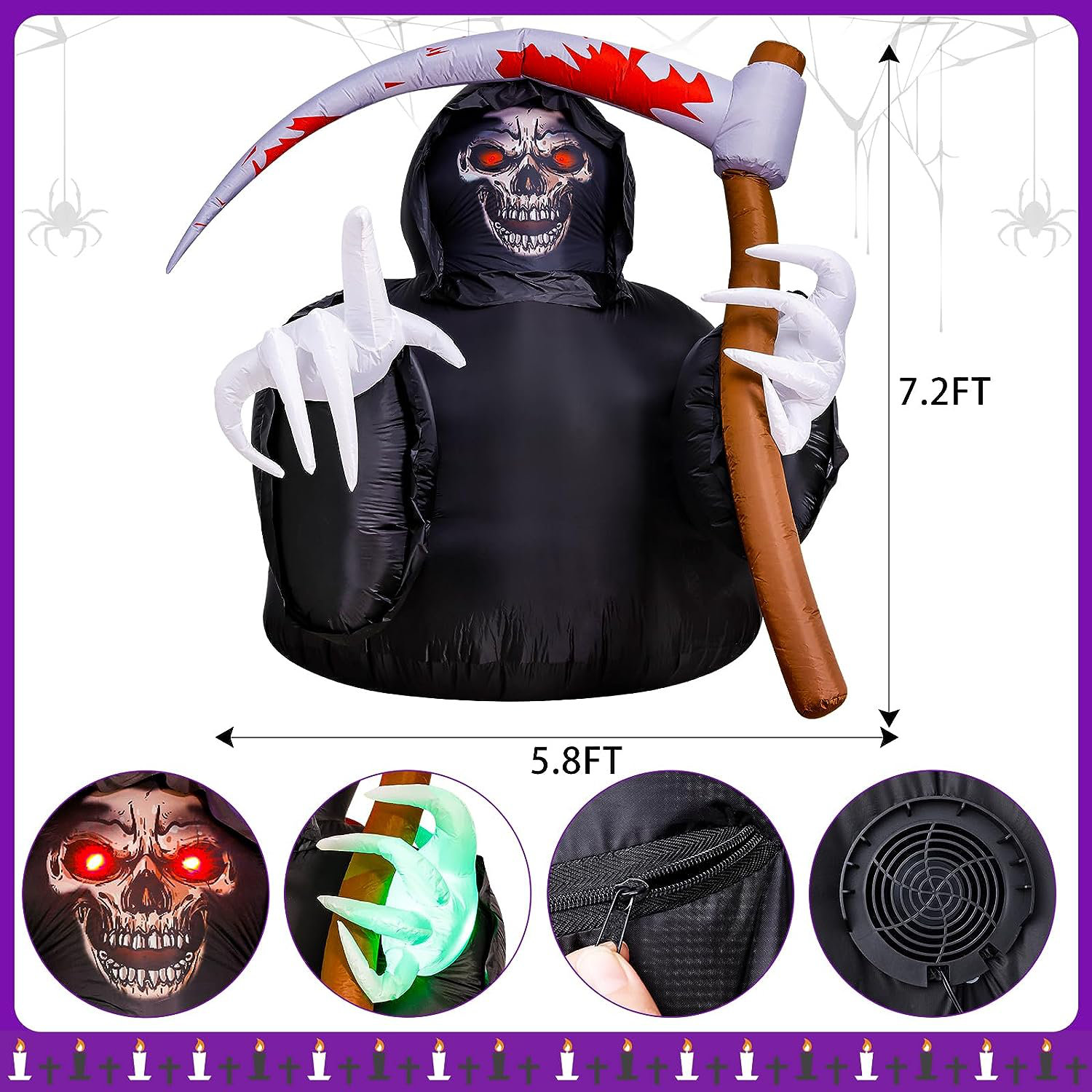 The Holiday Aisle® Halloween Inflatables Decorations Grim Reaper ...