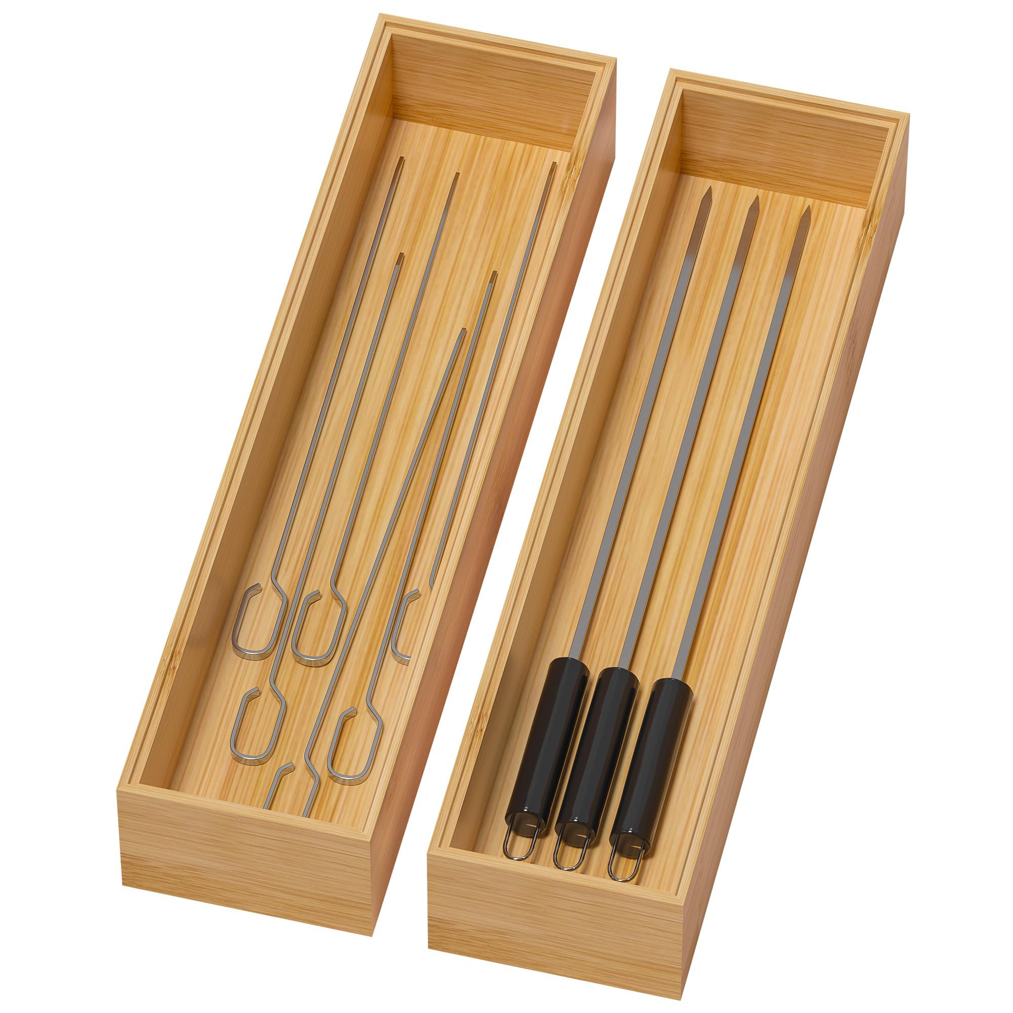 Hokku Designs 2 Pack Bamboo Stackable, Kitchen Drawer Narrow Silverware ...