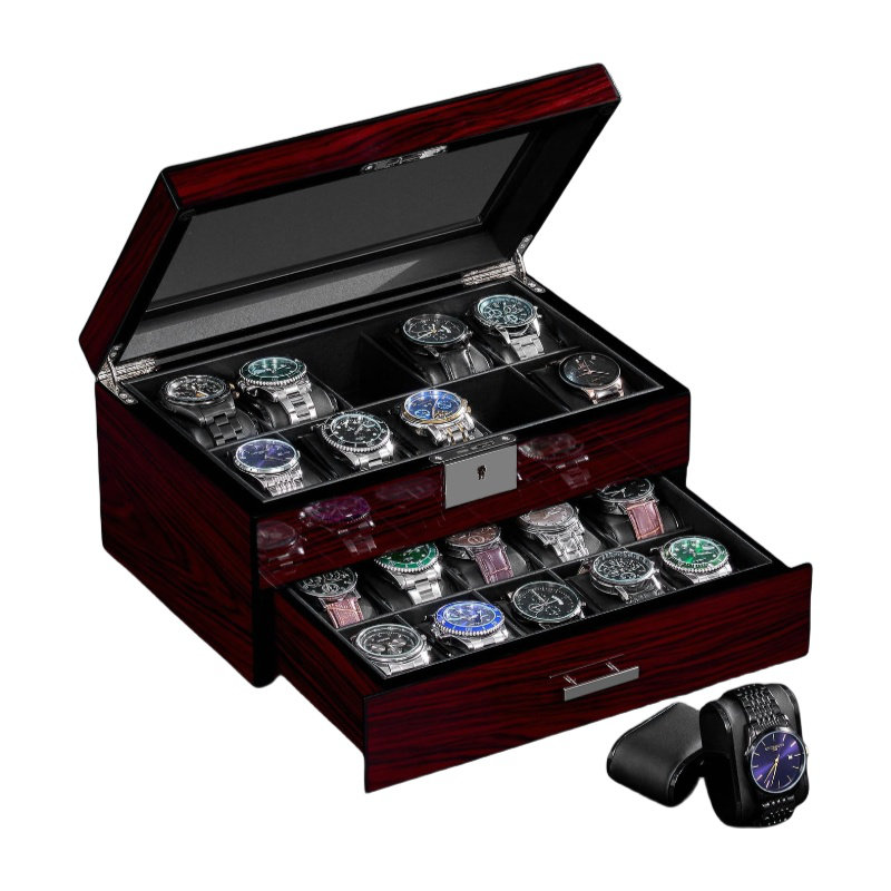Latitude Run® 20 Slot Luxurious Watch Box with Large Glass Lid Lockable ...