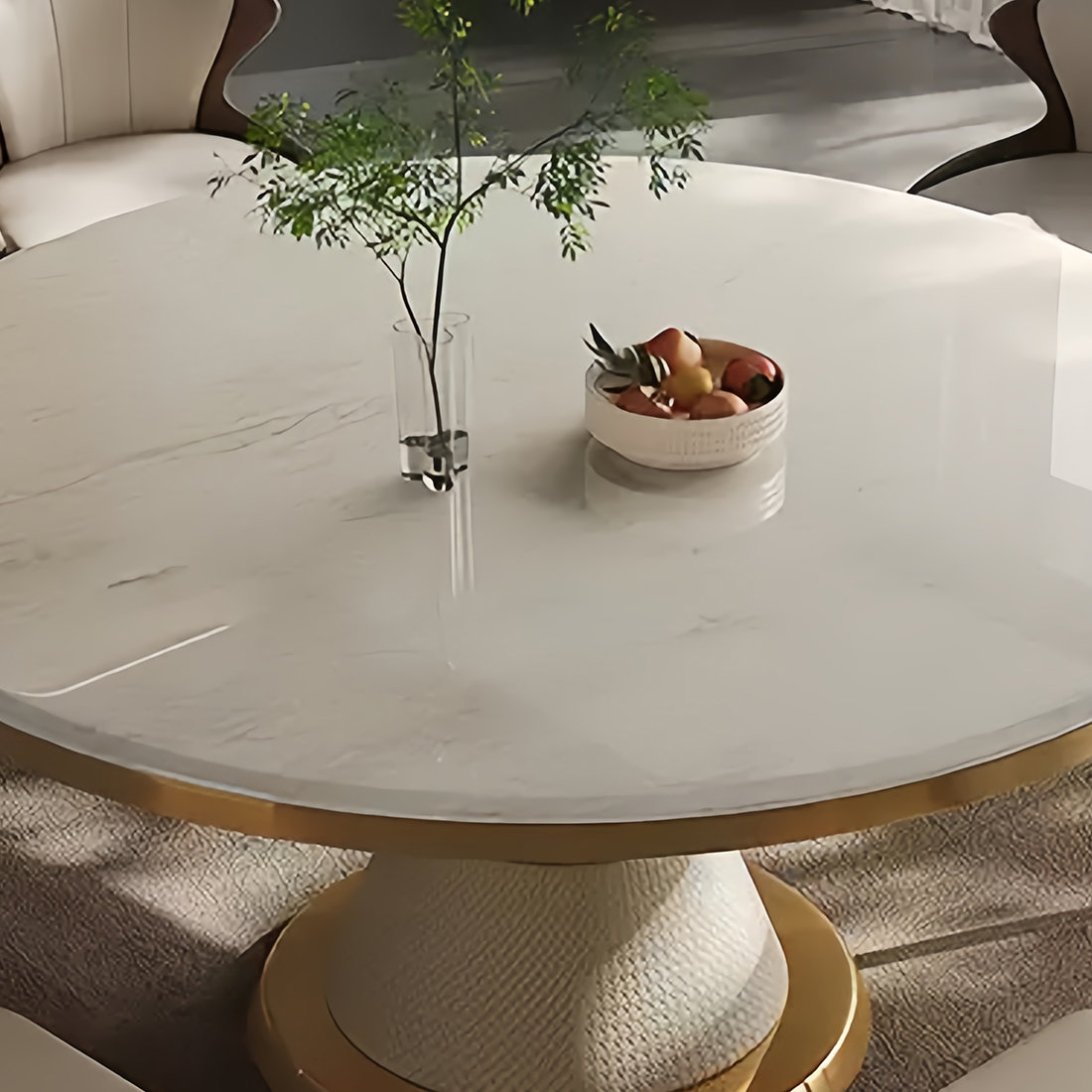 ALLNICEDT White Natural Marble Round Dining Table Sets | Wayfair