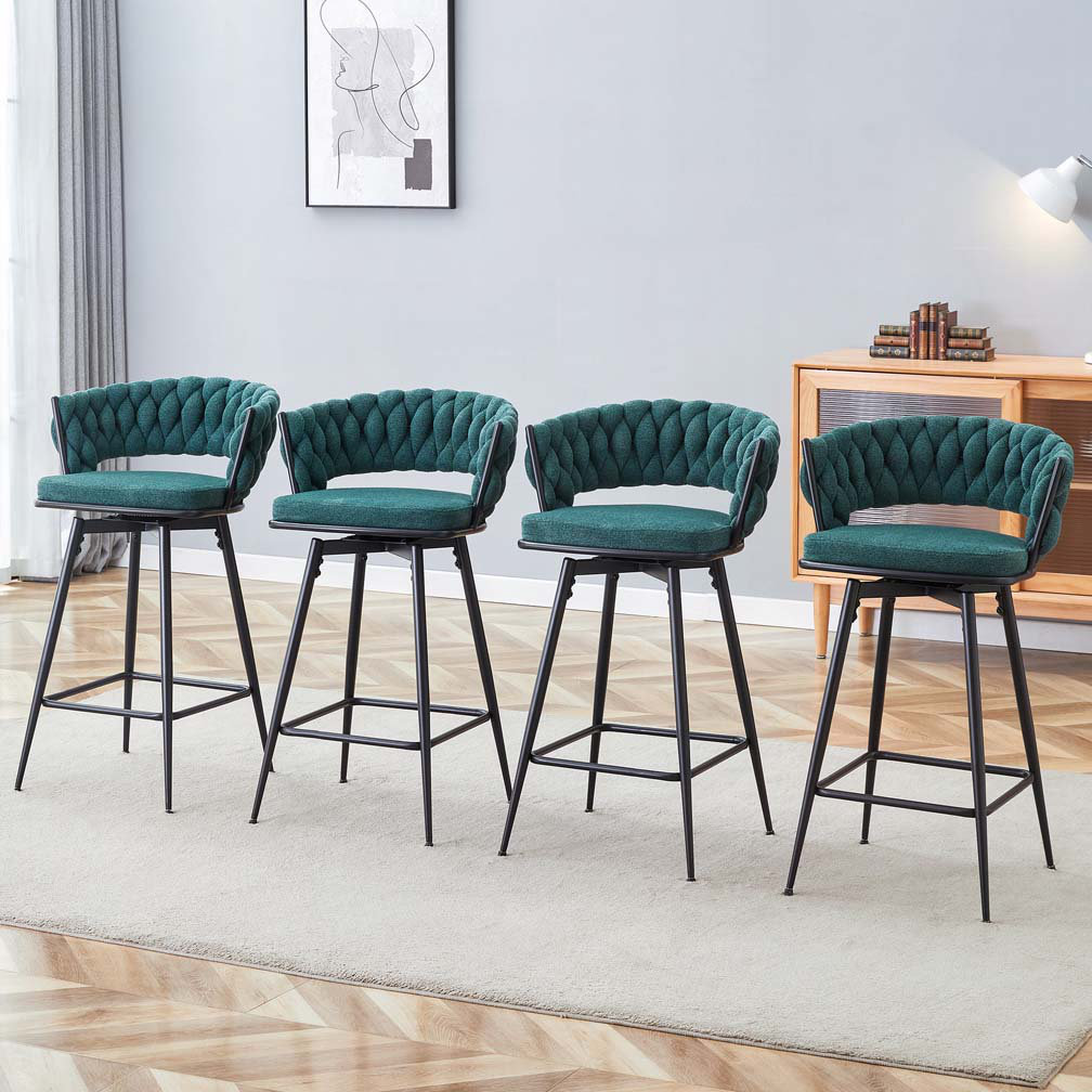 Hokku Designs Swivel Linen Upholstered Metal Bar Stools with Footrest ...
