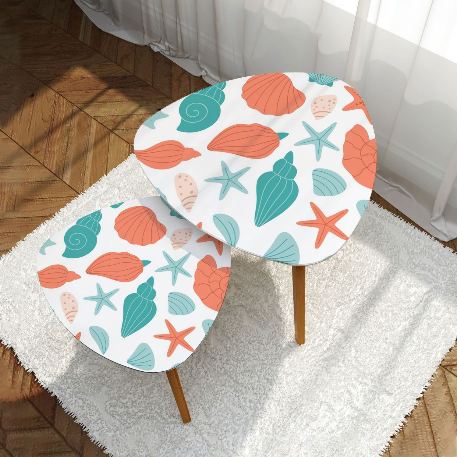 Bay Isle Home™ Triangle Nesting Coffee Table Set of 2 sea shells ...
