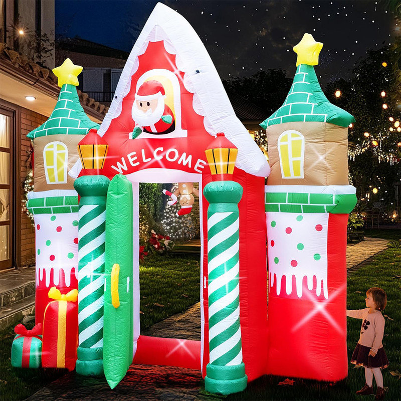 The Holiday Aisle® 10FT Candy Castle Arch with Santa Claus Gingerbread ...