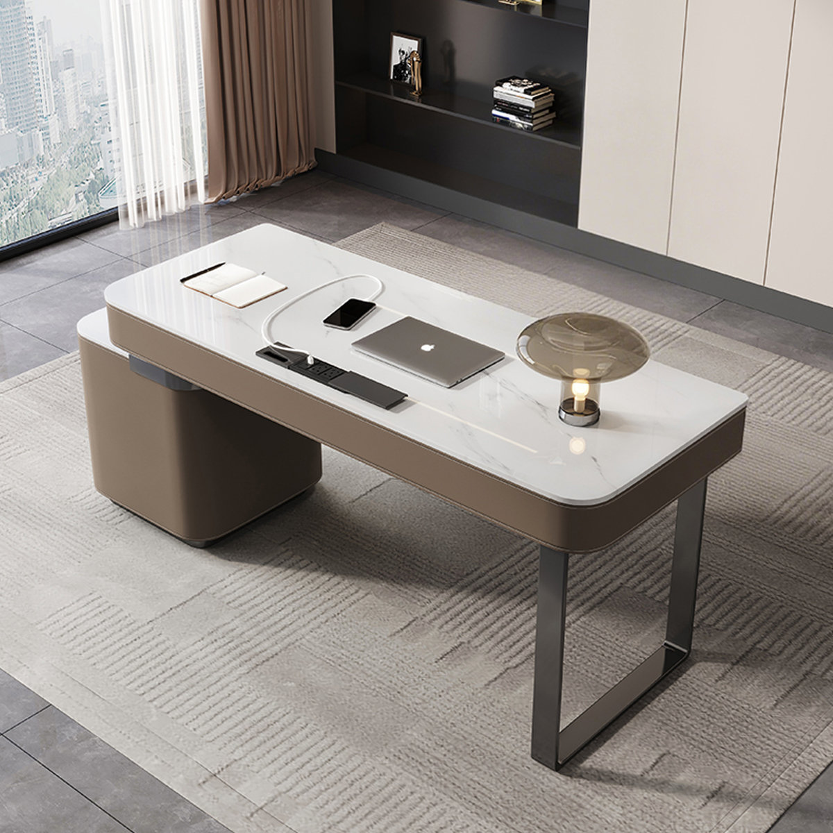 Hokku Designs Modern Minimalist Sintered Stone Tabletop Desk | Wayfair