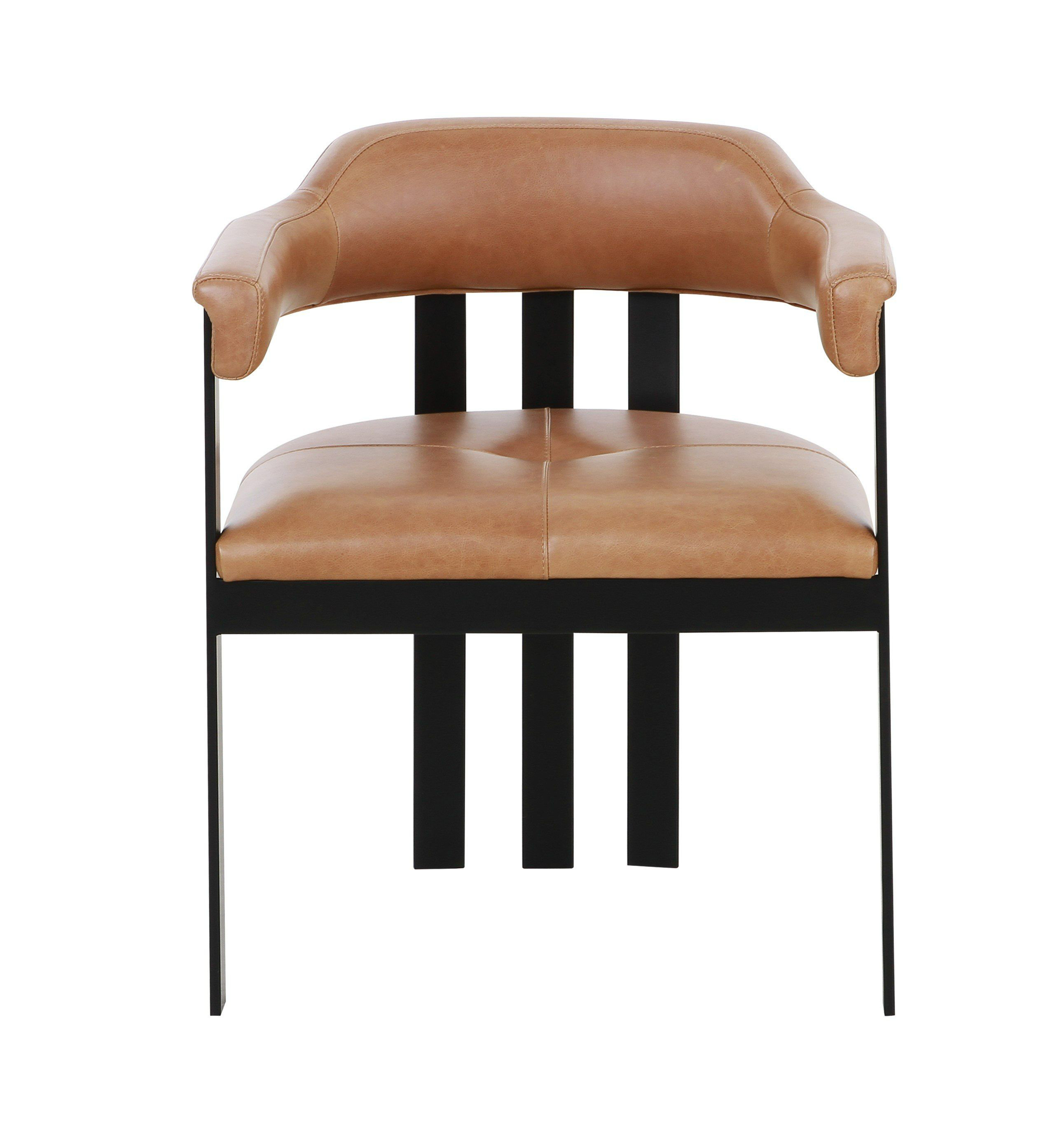 Orren Ellis Hazen - Modern Camel Leather + Black Iron Dining Chair ...