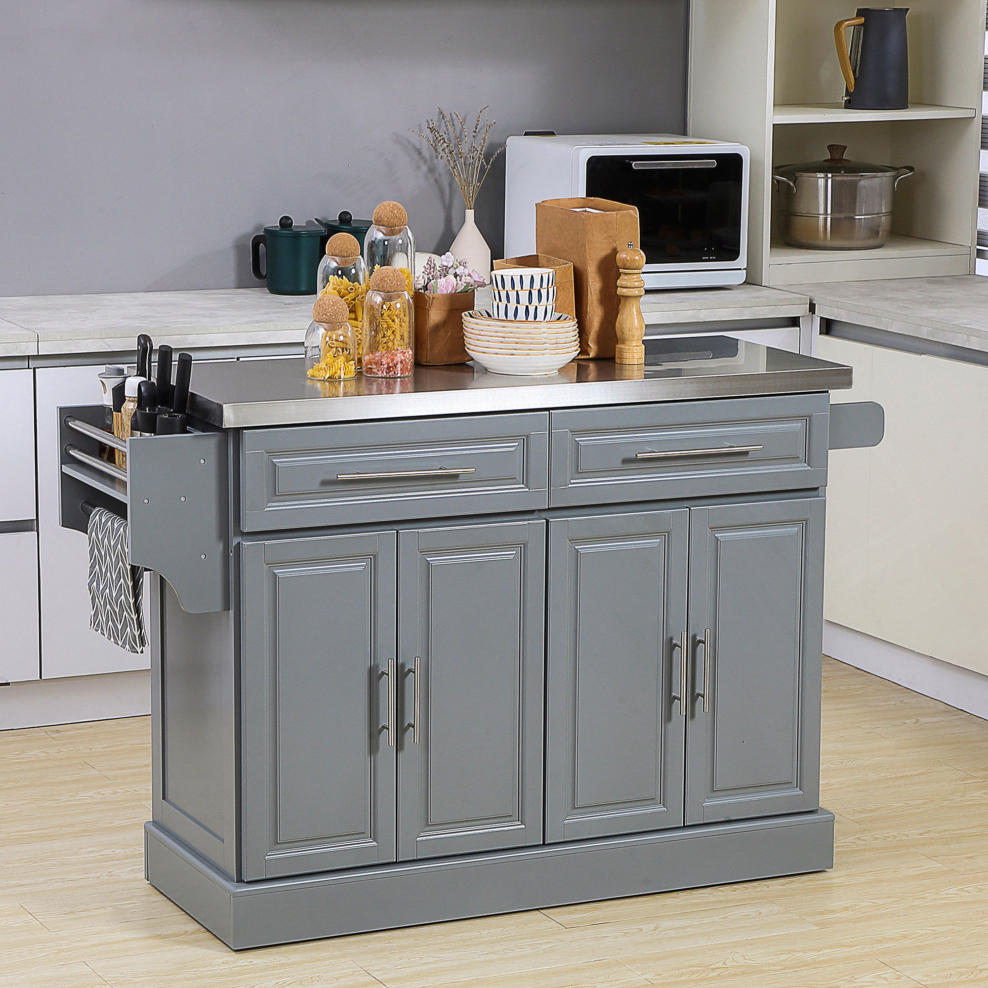Lark Manor™ Rolling Kitchen Island With Stainless Steel Top, Ample ...