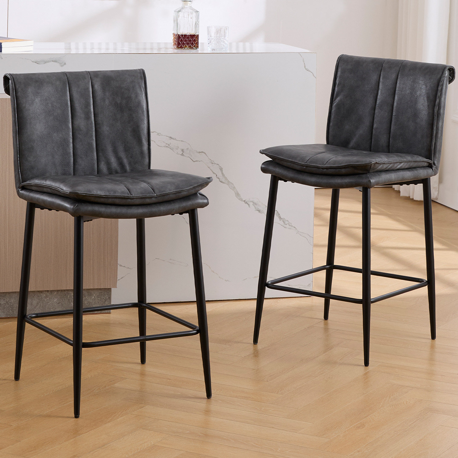 George Oliver Modern Upholstered Counter Stool With Backrest, With ...