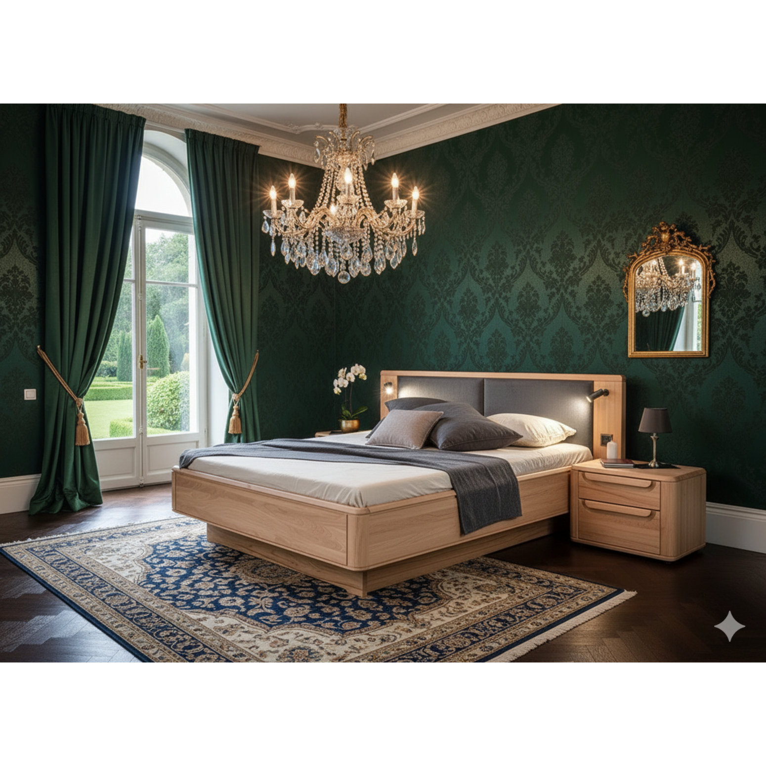 PY Tr. Gloria Luxury Platform Bed Set With Fabric Upholstery & LED ...