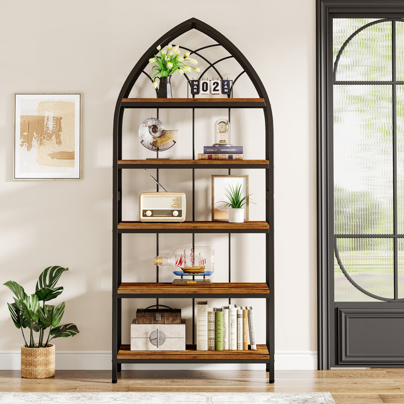17 Stories Viktoras 74.8-inch Tall Bookshelf Bookcase with Curved Top ...