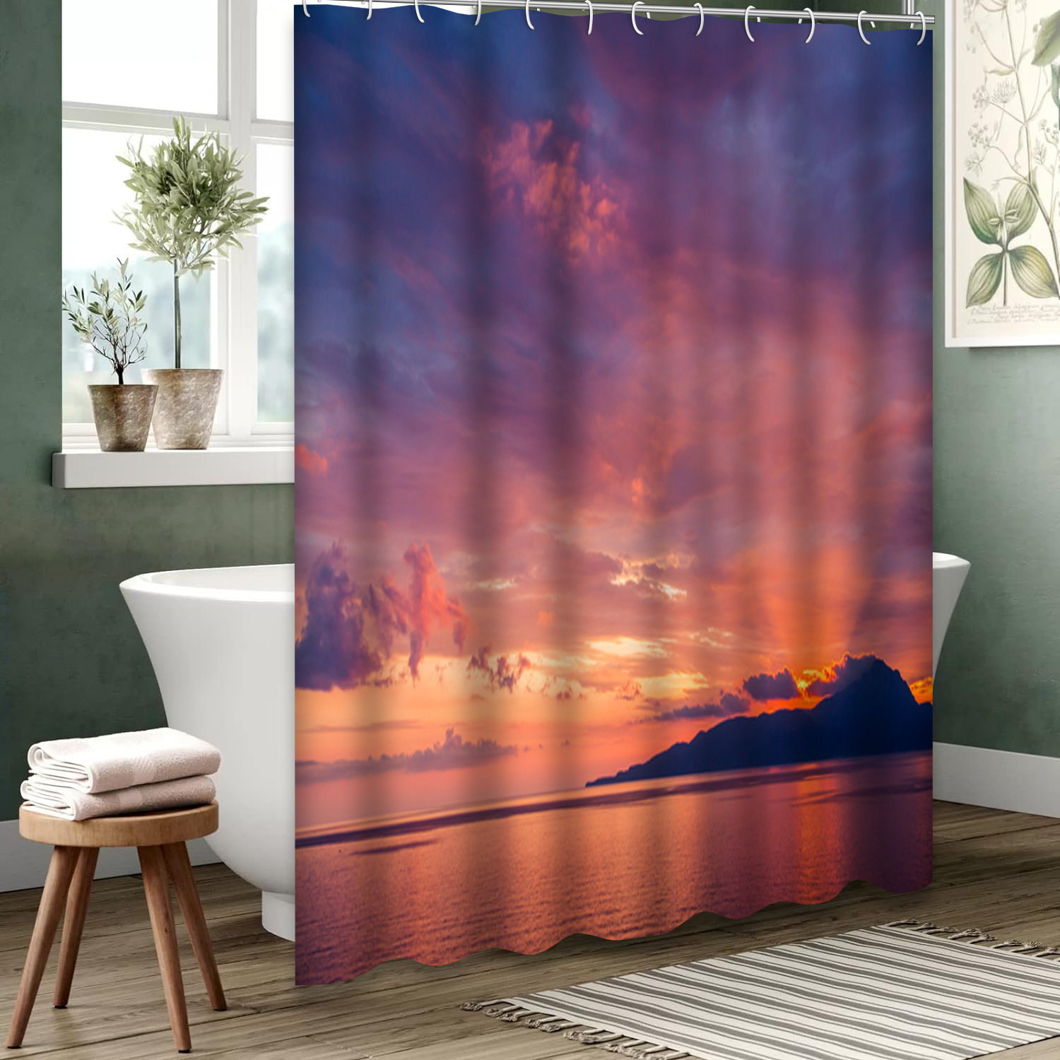 East Urban Home Sea Golden Waterproof Shower Curtain,Sunset Island Sun ...