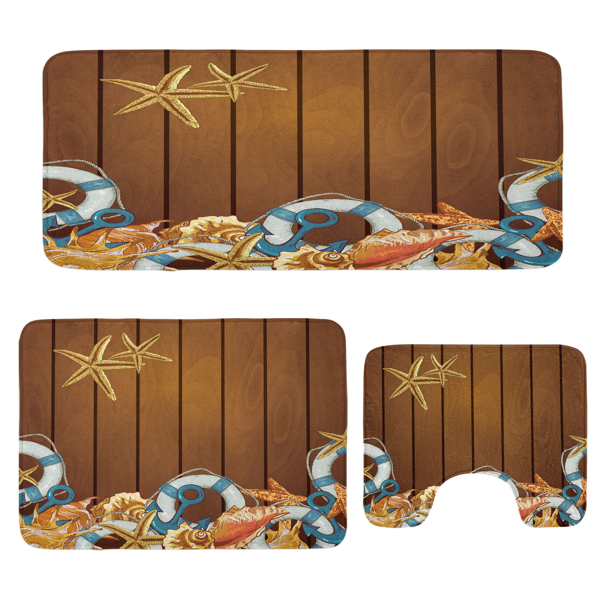 Breakwater Bay Nautical Bathroom Rug Set 3 Pieces U-Shape & Rectangle ...