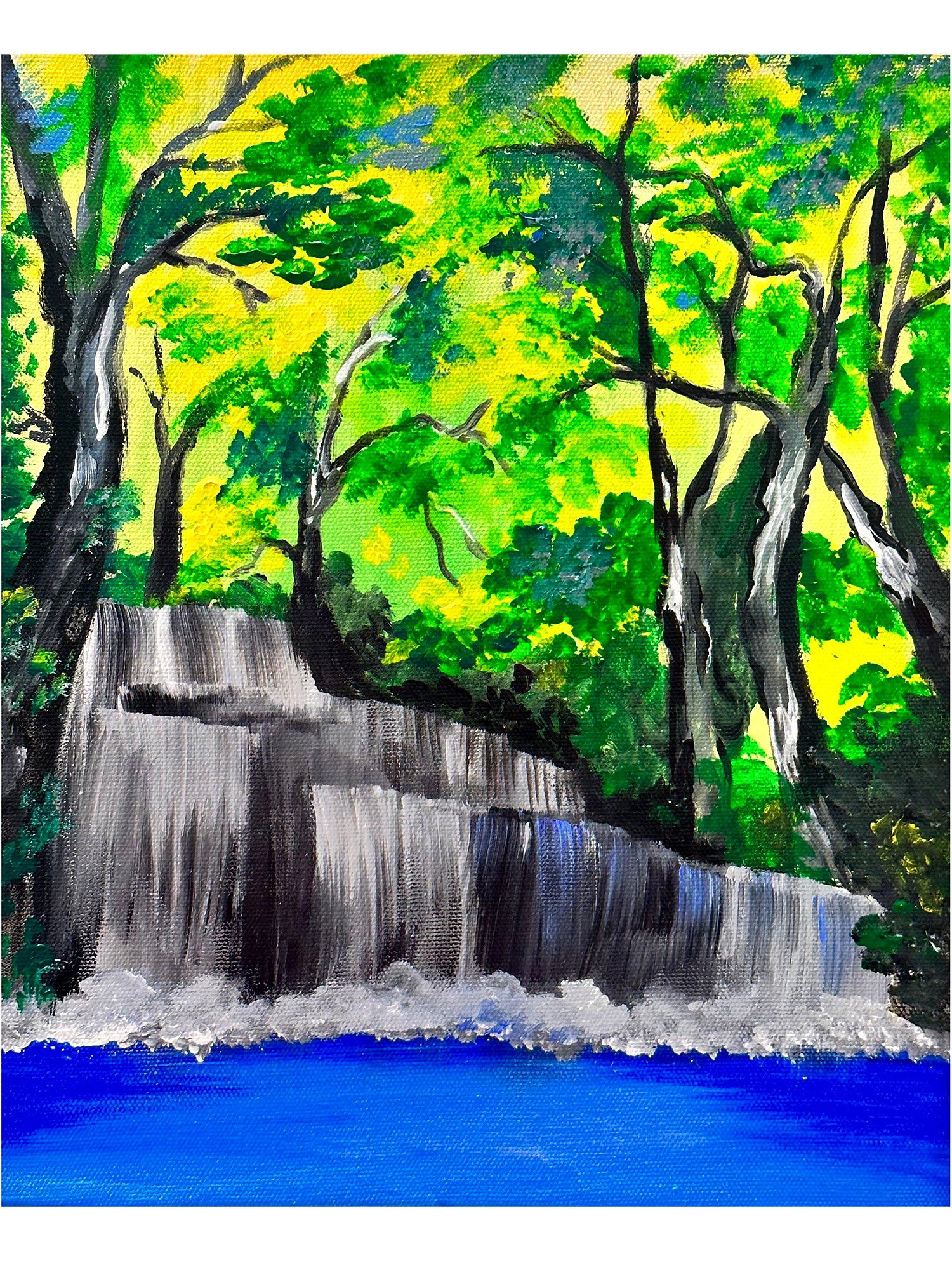 Millwood Pines Waterfall Painting By Shaily Verma | With Frame For Wall ...