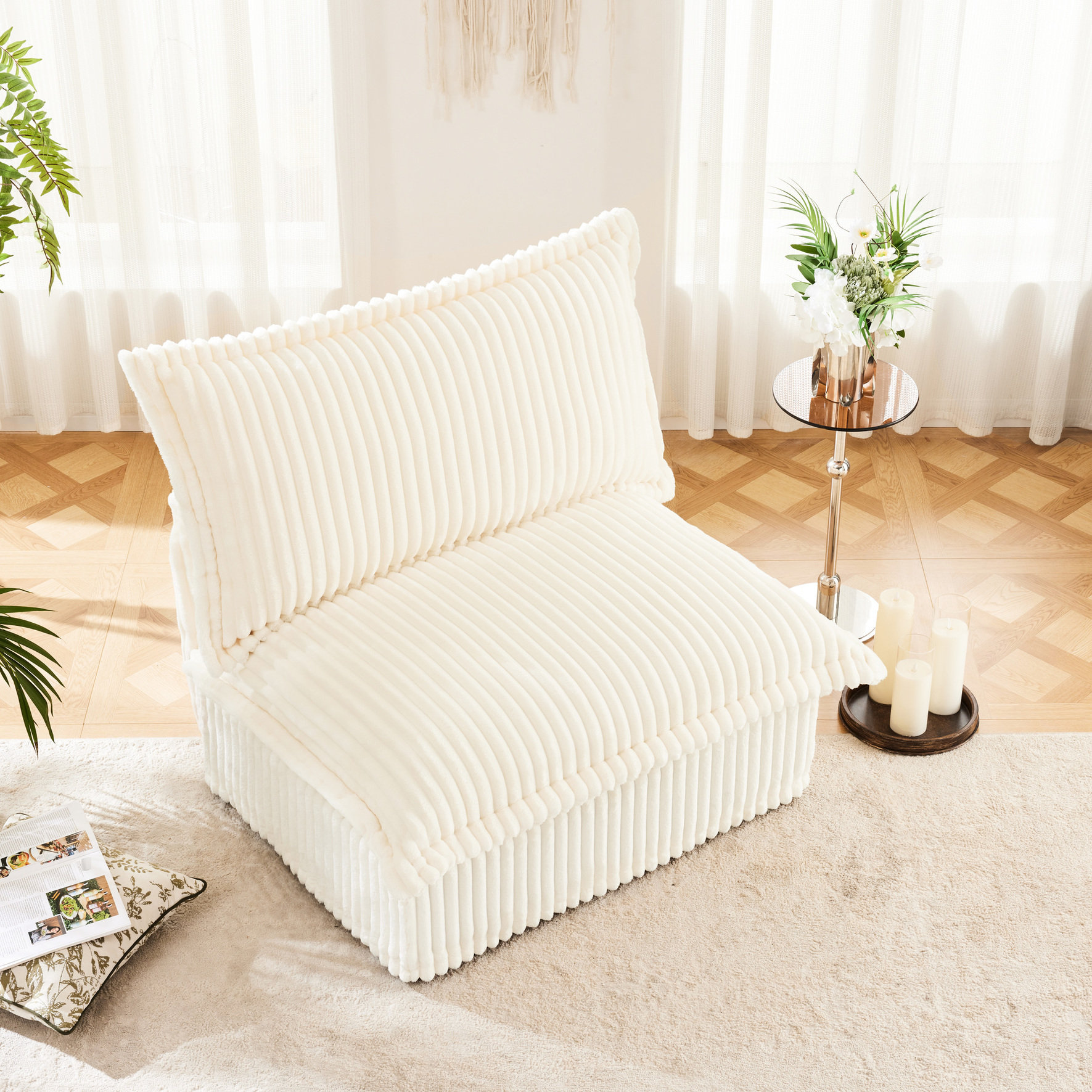 Mercer41 Armless In Cream - Soft And Luxurious With Construction Fabric ...