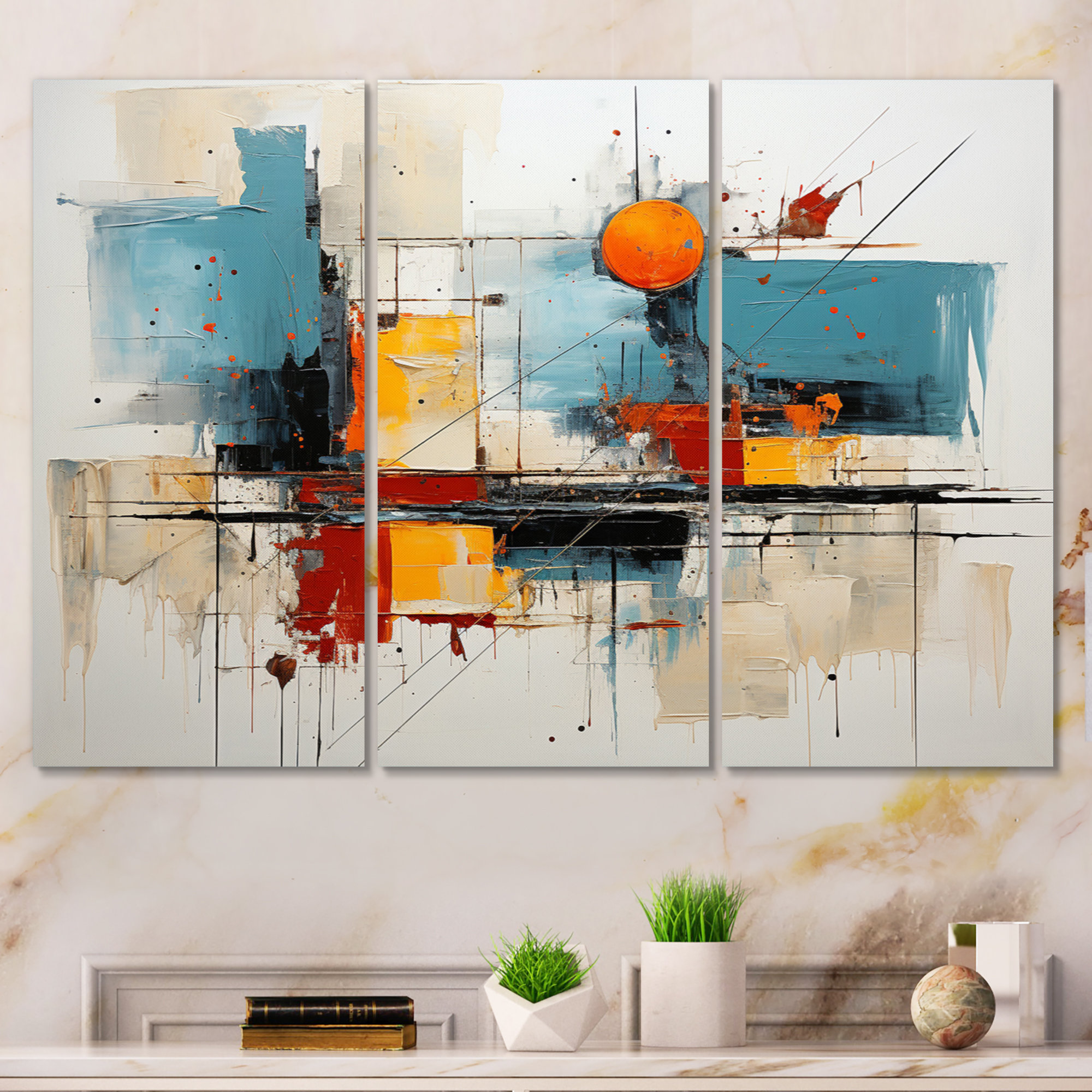 Wrought Studio Teal Orange Bold Flow Collage - Abstract Collages Wall ...