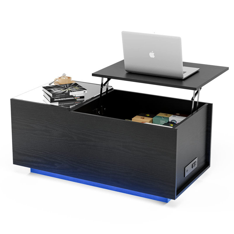 Ivy Bronx Ajhani Lift Top Coffee Table with LED Lights & Charging ...