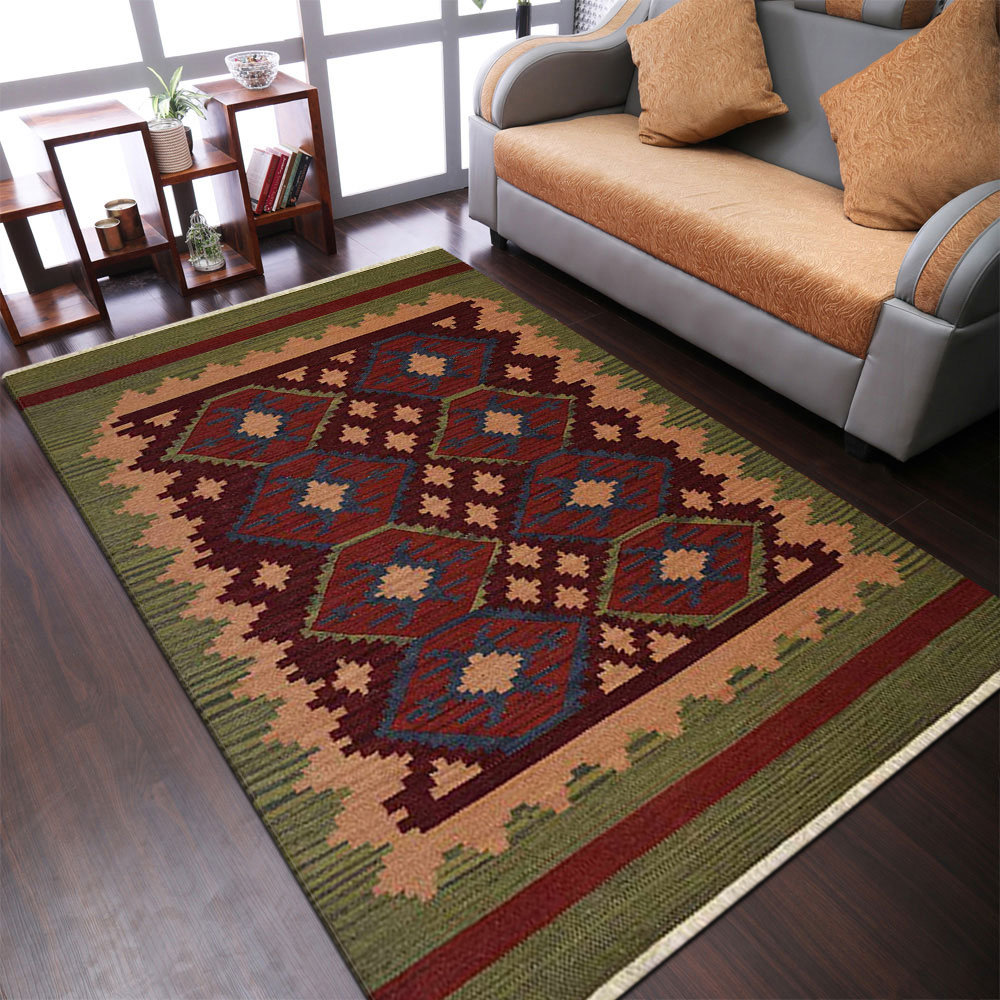 Union Rustic Alixia HAND WOVEN FLAT WEAVE KILIM WOOL ECO-FRIENDLY AREA ...