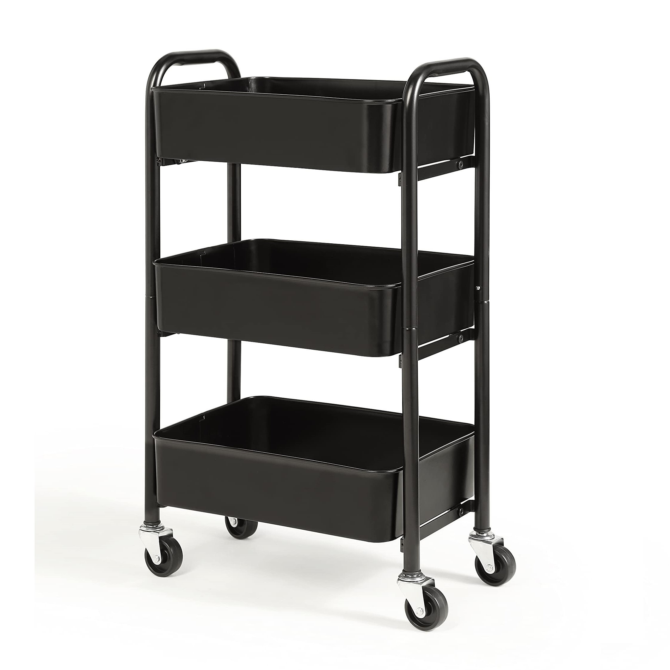 SunnyPoint 3-Tier Under Desk Mobile Utility Cart with Metal Storage ...