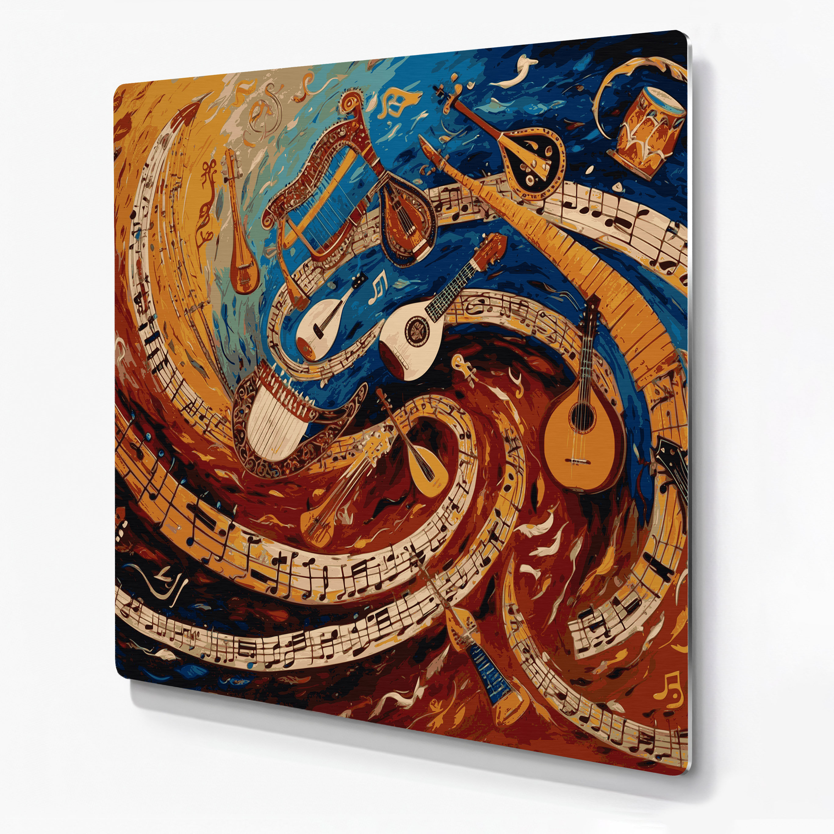 Hokku Designs Music Folk and Ethnic Music Symbols Brown Metal Wall Art ...