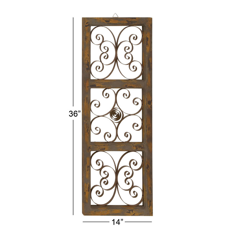 Charlton Home® Maxwell Wood Distressed Panel Scroll Brown Wall Decor ...