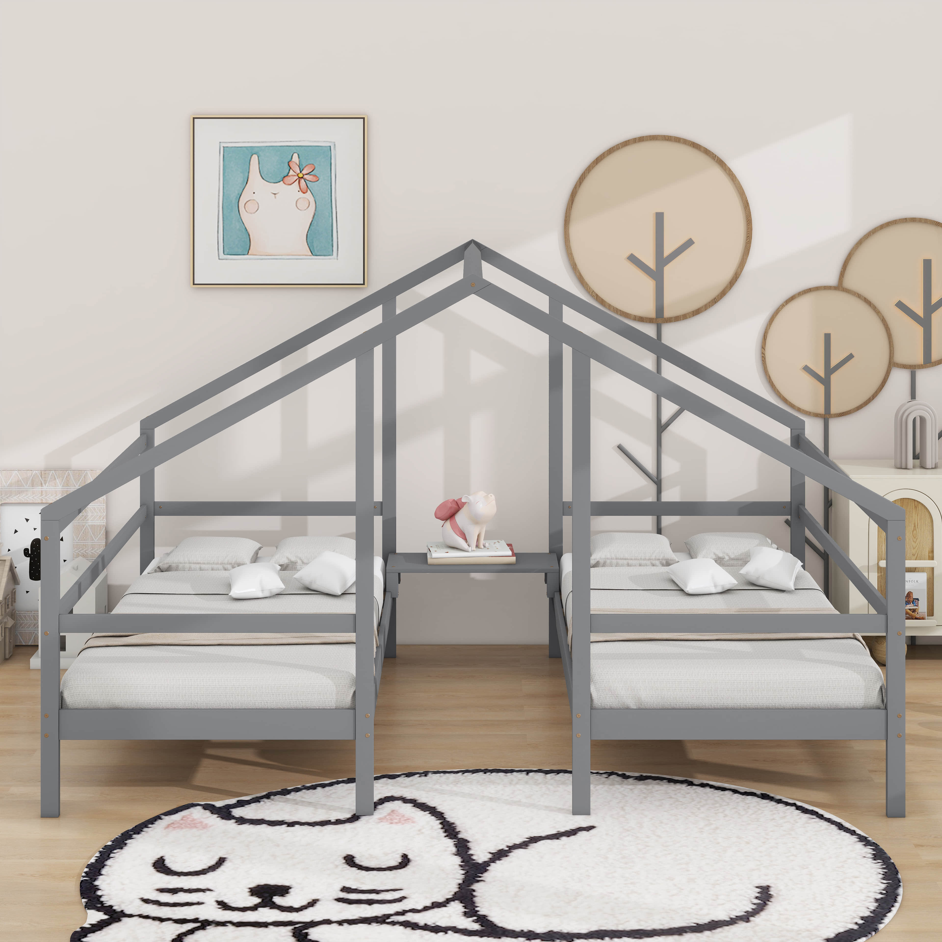 Ophelia & Co. Double Twin Size Triangular House Beds With Built-In ...