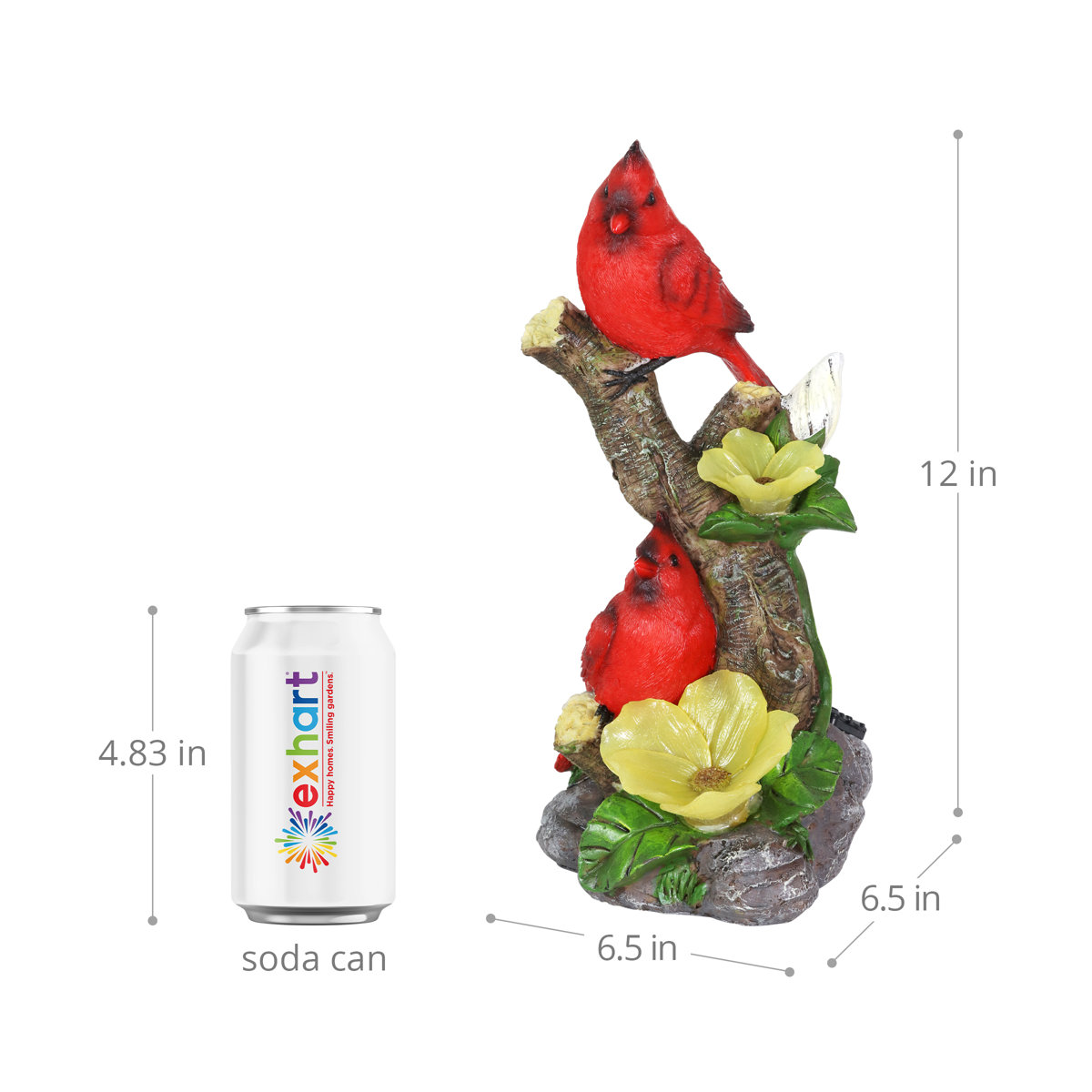 Exhart Cardinals with Solar Flowers on a Branch Hand Painted Garden ...