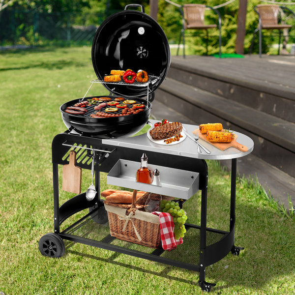Winado Kettle Charcoal Table Cart Grill With Shelves | Wayfair