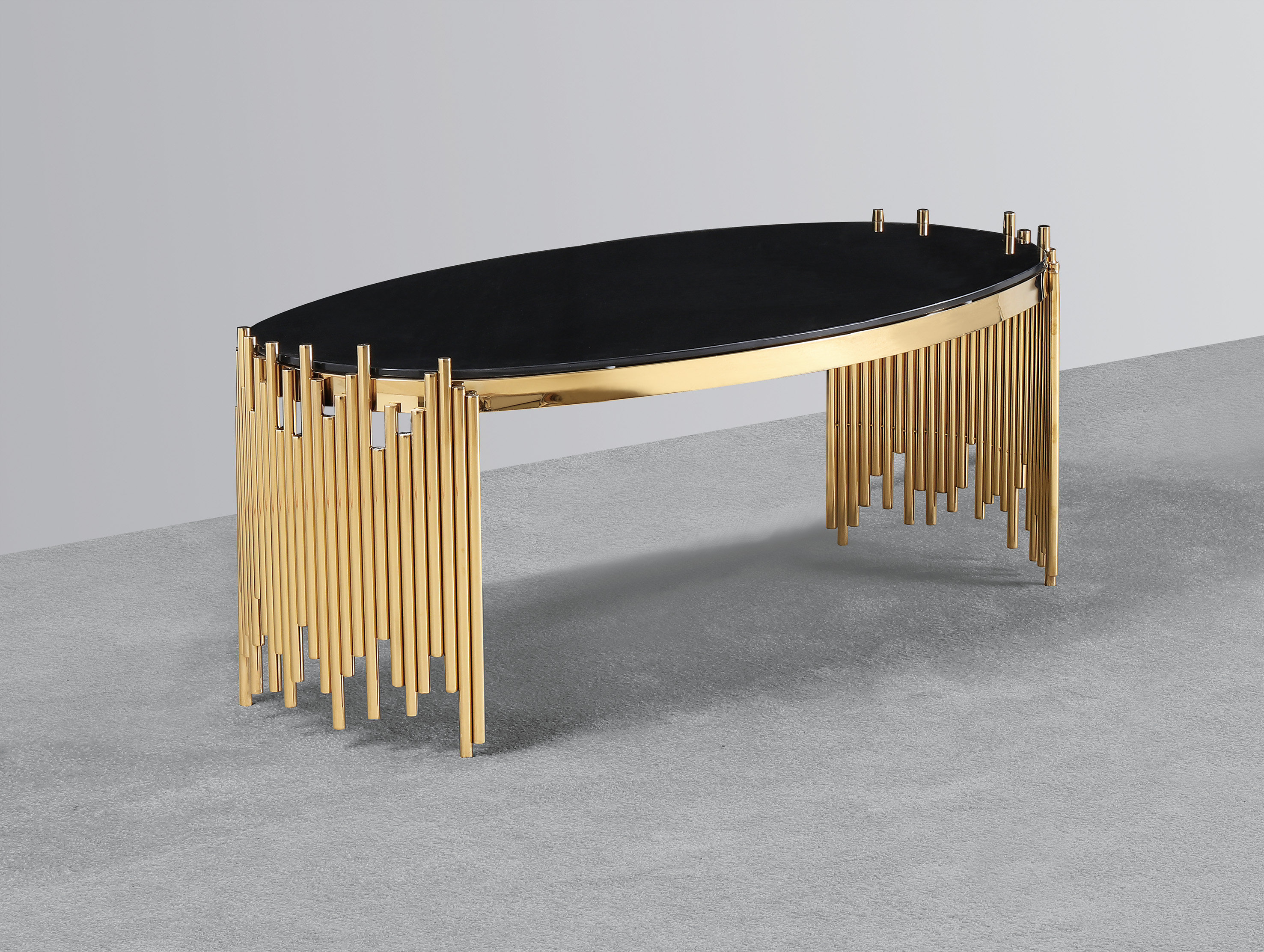 Mercer41 VENUS COFFEE TABLE W/BLACK GLASS TOP & GOLD POLISHED STAINLESS ...