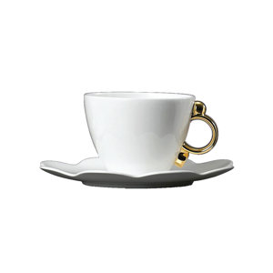 Prouna Geometrica Gold Rim Bone China Teacup and Saucer, Set of 2 | Wayfair