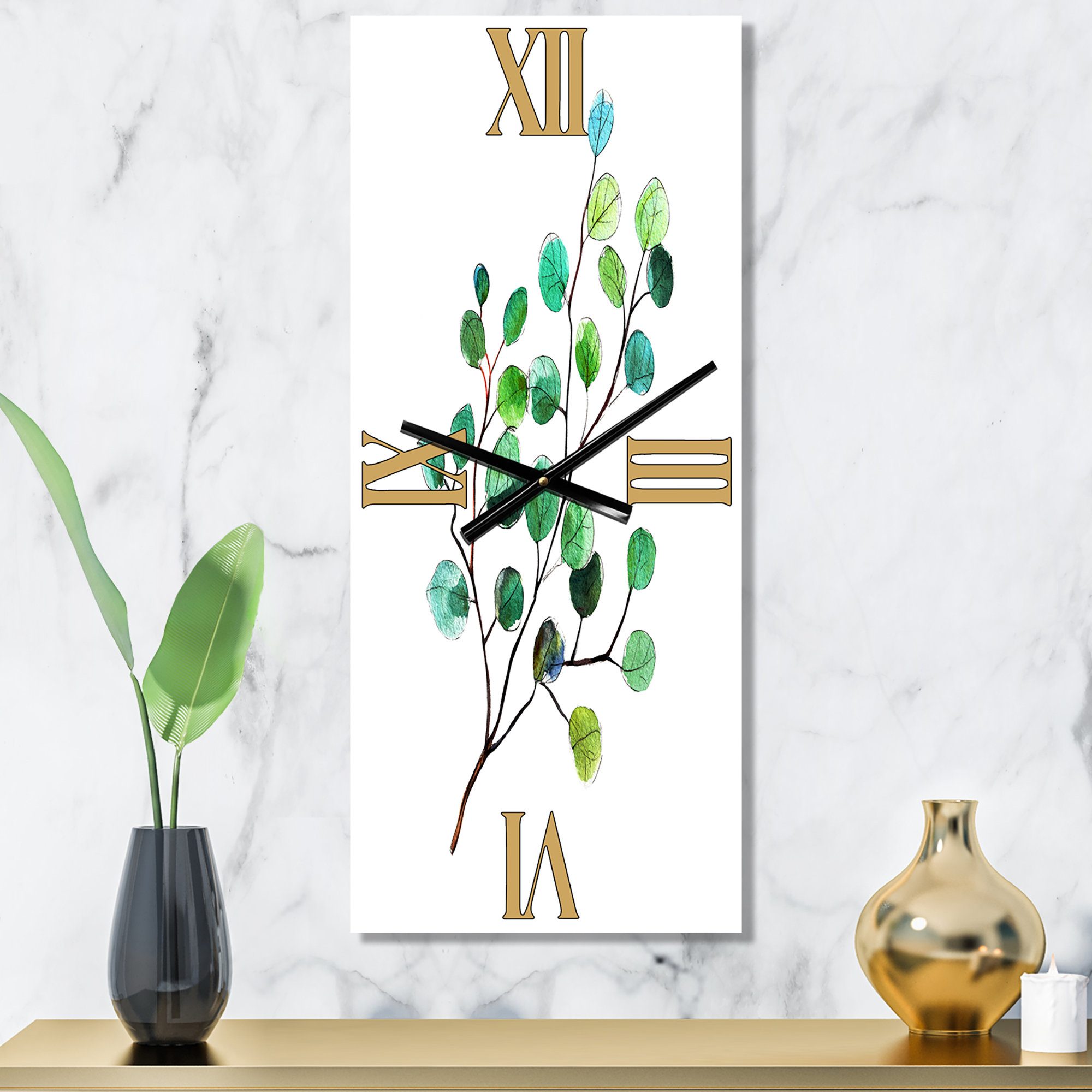 East Urban Home Young Eucalyptus Leaves and Branches IV Wall Clock ...